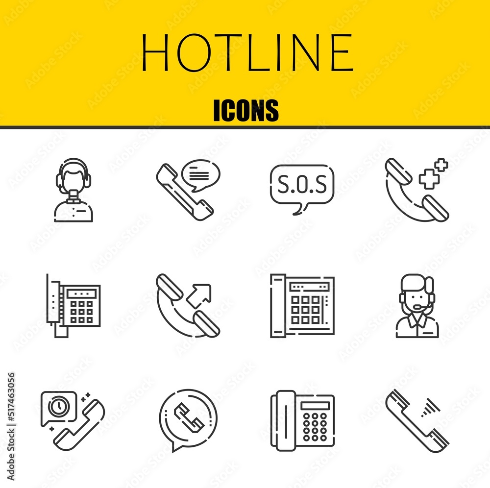 hotline vector line icons set. customer service, phone and sos Icons ...