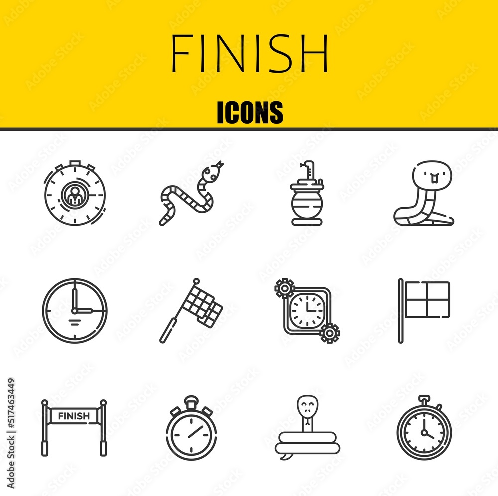 finish vector line icons set. stopwatch, snake and snake Icons. Thin ...