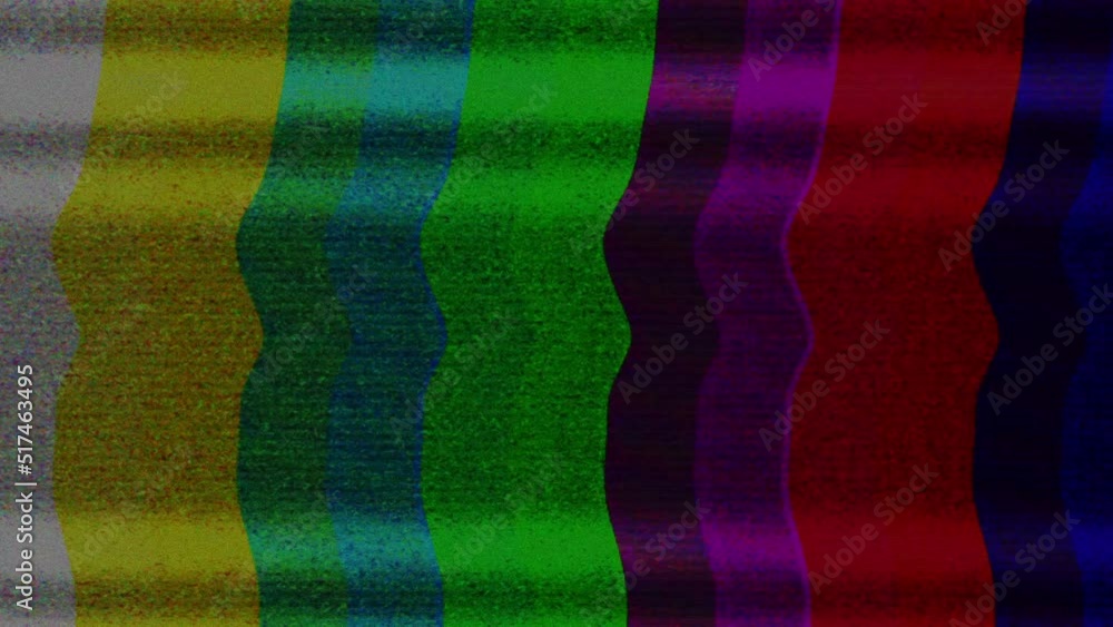 Color bars on a TV monitor with bad interference, glitch and noisy ...