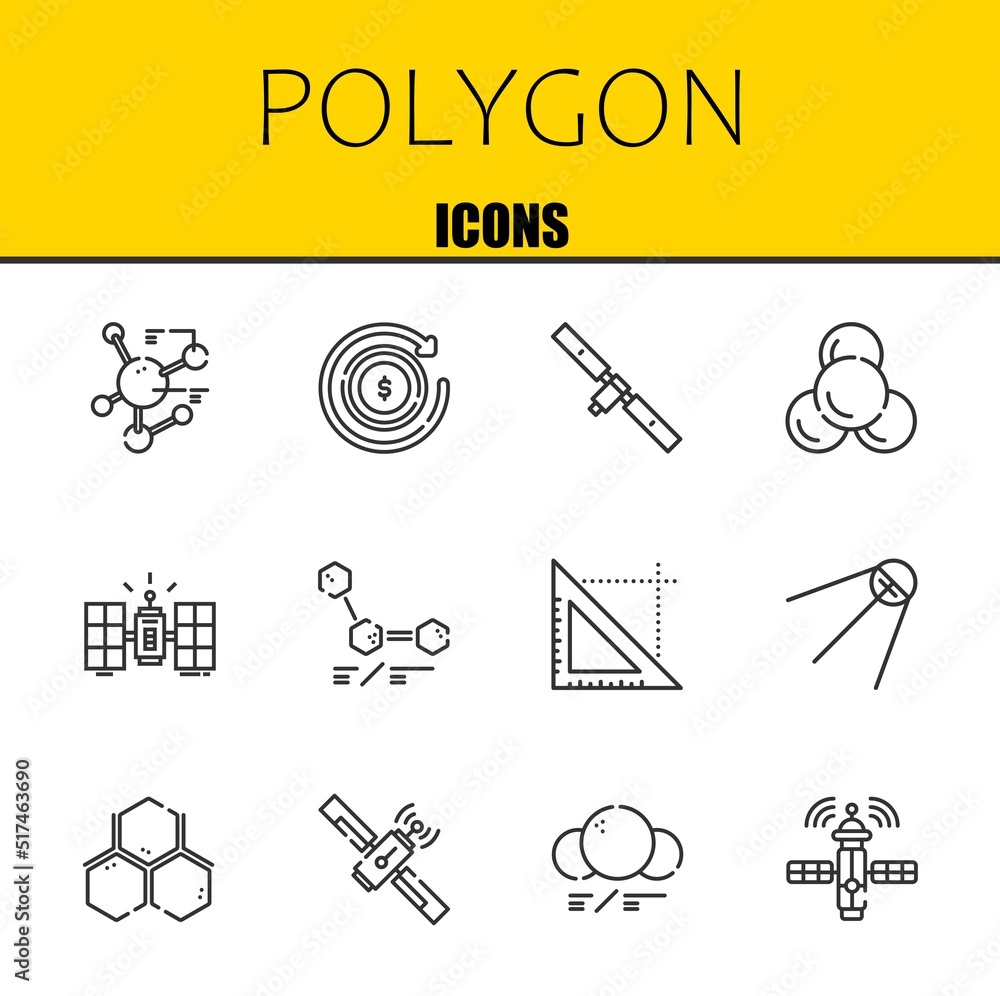 polygon vector line icons set. molecule, refund and satellite Icons ...