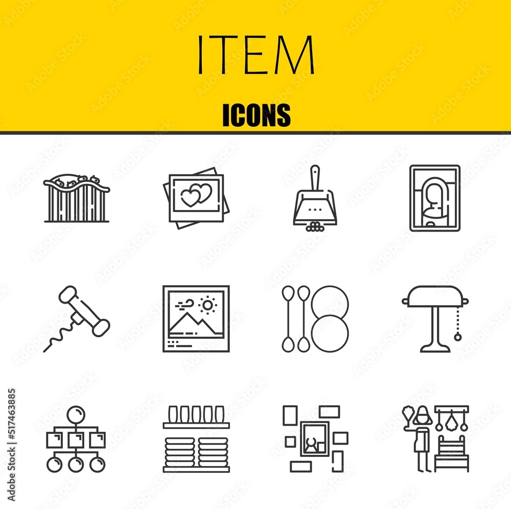item vector line icons set. roller coaster, picture and dustpan Icons ...