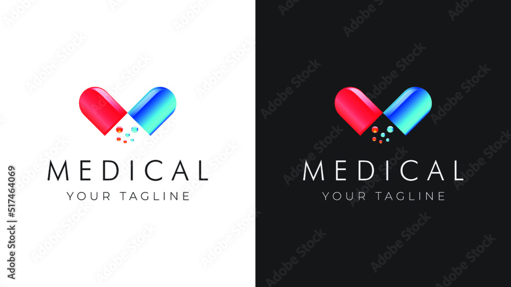 Red and Blue medicine capsule Pill Logo icon template. Drugstore ...