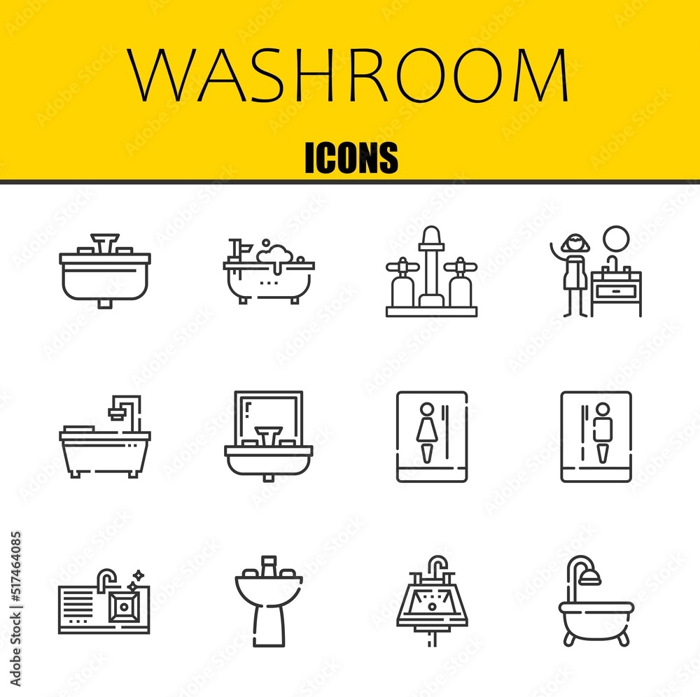 washroom vector line icons set. sink, bathtub and sink Icons. Thin line ...
