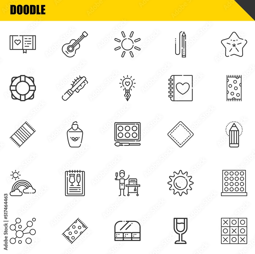 doodle vector line icons set. diary, bubbles and beach towel Icons. Thin line design. Modern ...