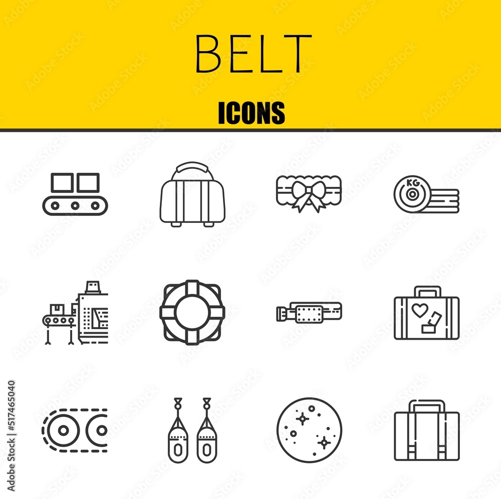 belt vector line icons set. conveyor, luggage and garter Icons. Thin ...