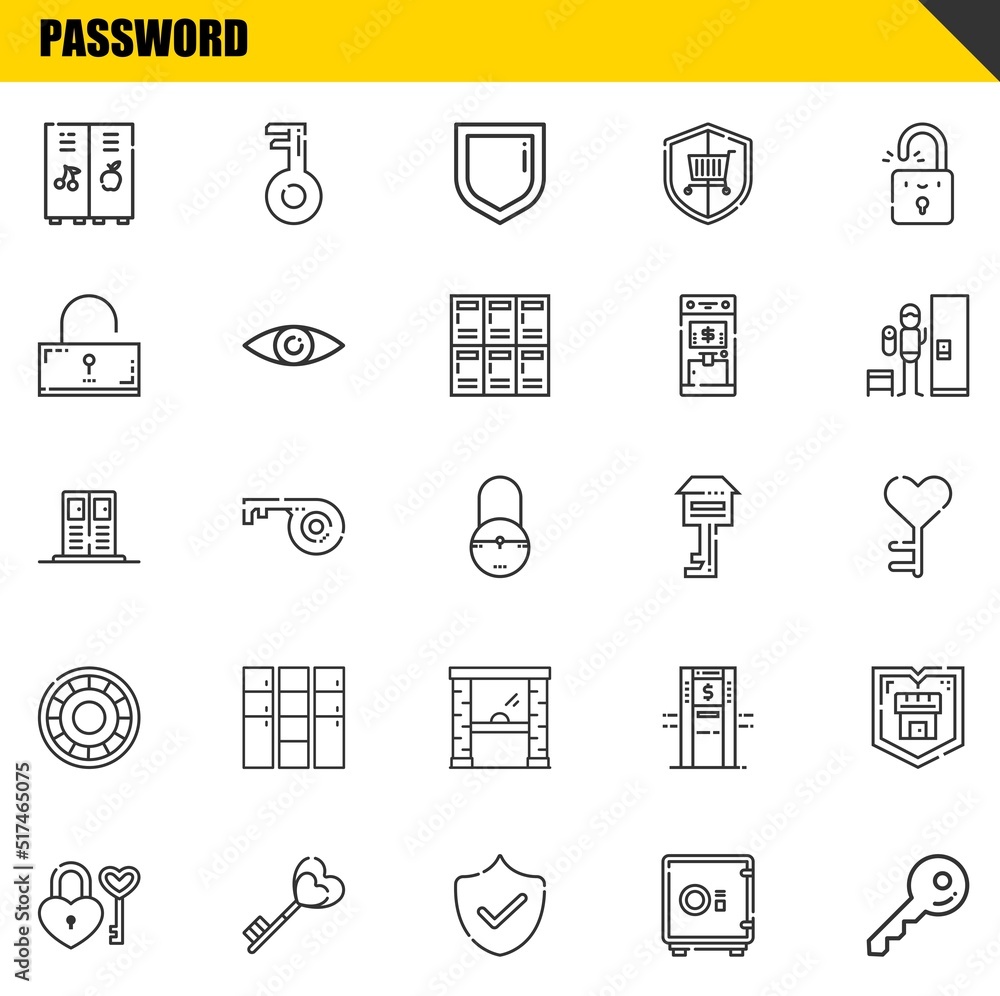 password vector line icons set. locker, padlock and locker Icons. Thin ...