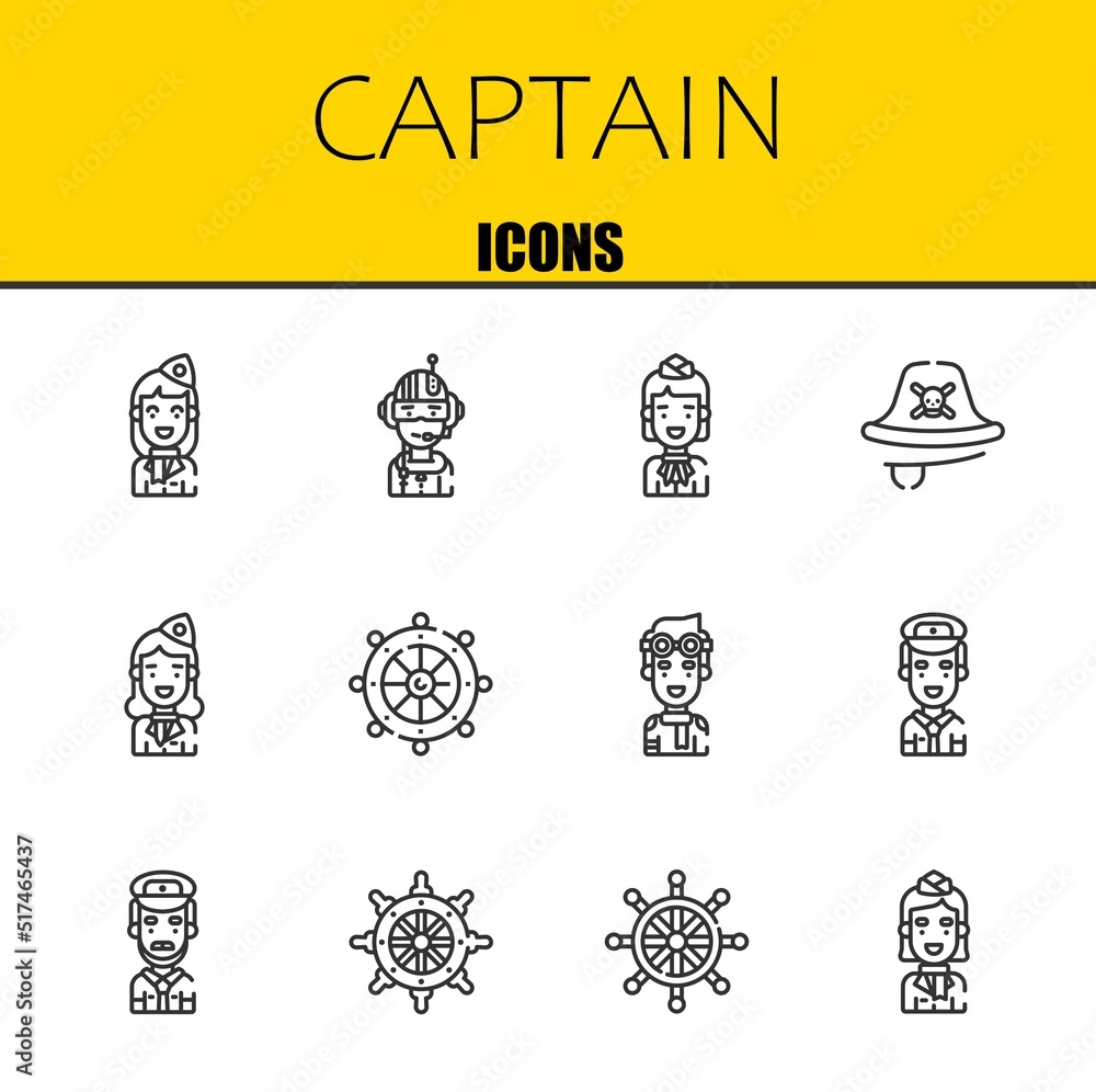 captain vector line icons set. stewardess, pilot and stewardess Icons ...