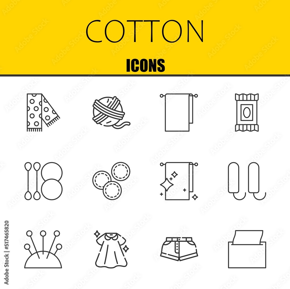 cotton vector line icons set. scarf, yarn ball and towel Icons. Thin ...