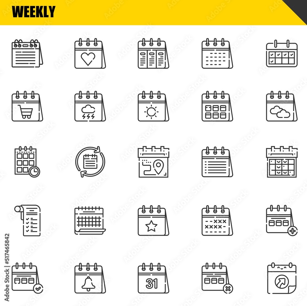 weekly vector line icons set. calendar, calendar and schedule Icons ...
