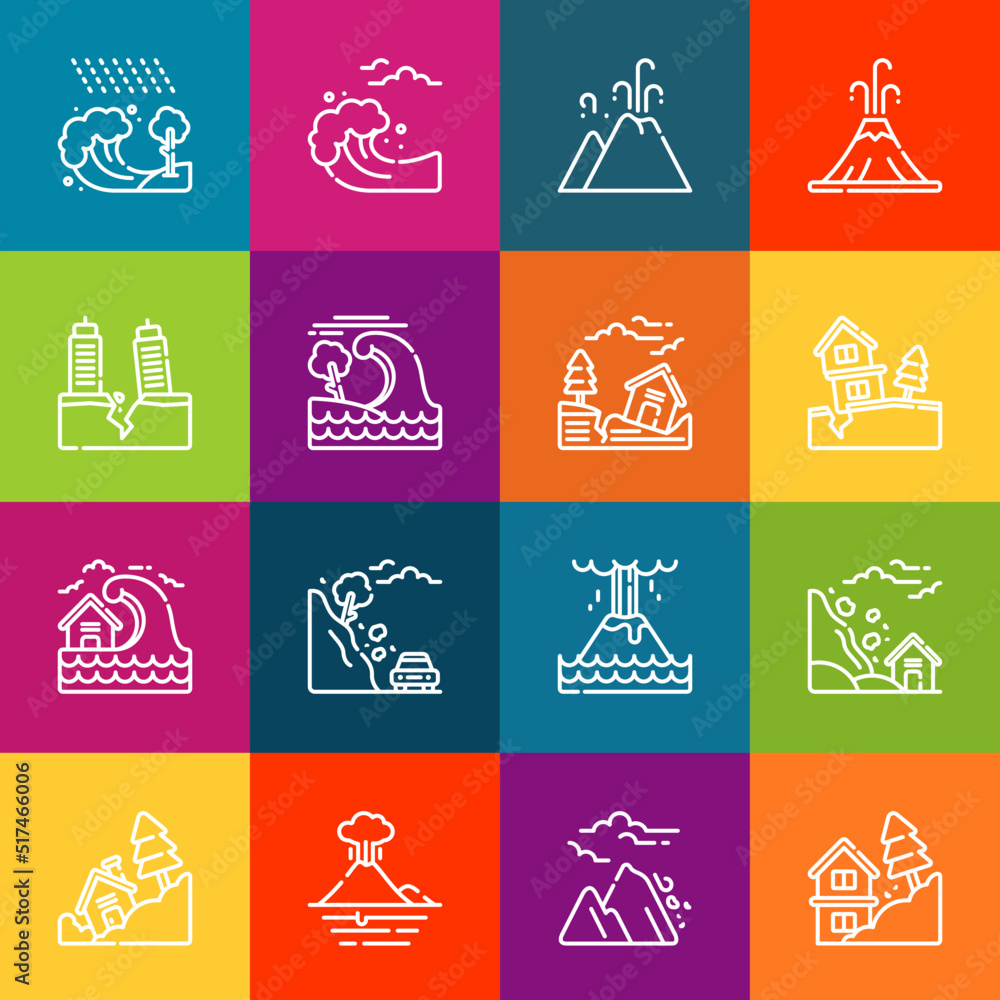Modern thin line icons set of earthquake elements. Premium quality ...