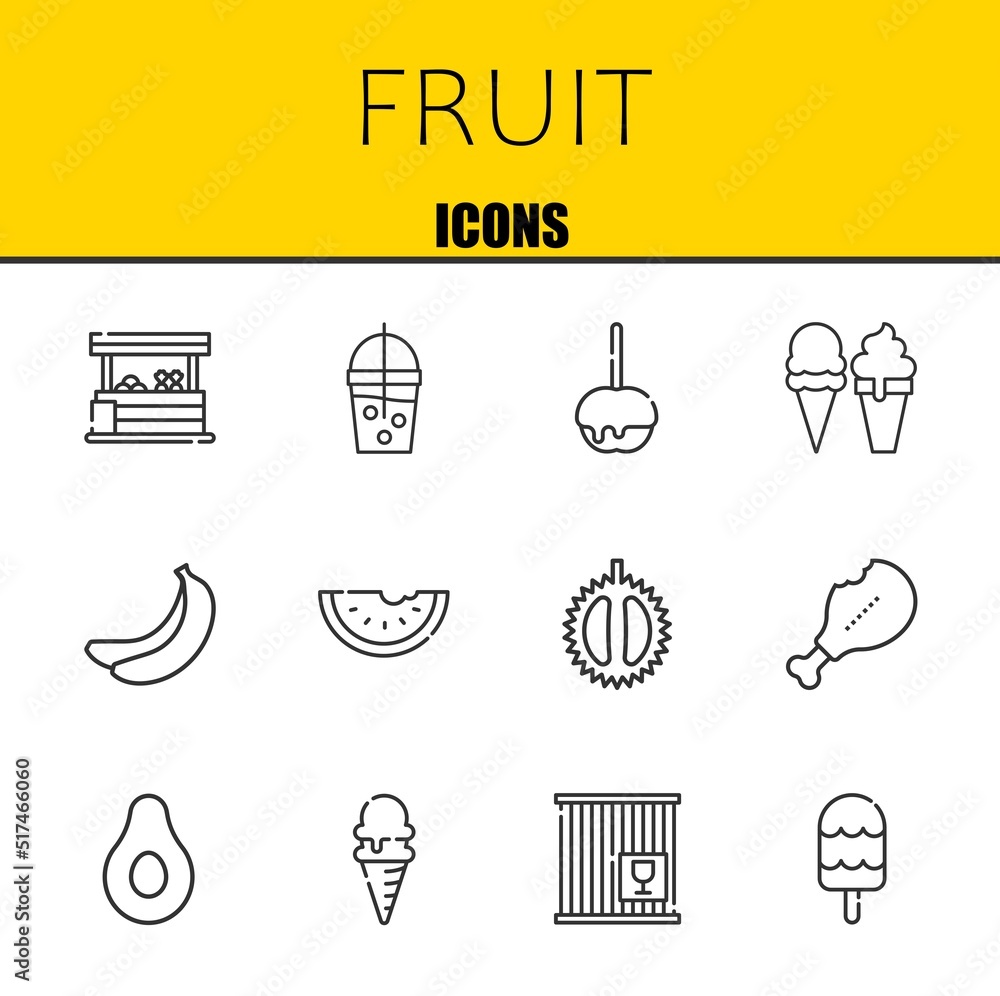 fruit vector line icons set. vegetables, smoothie and caramelized apple ...