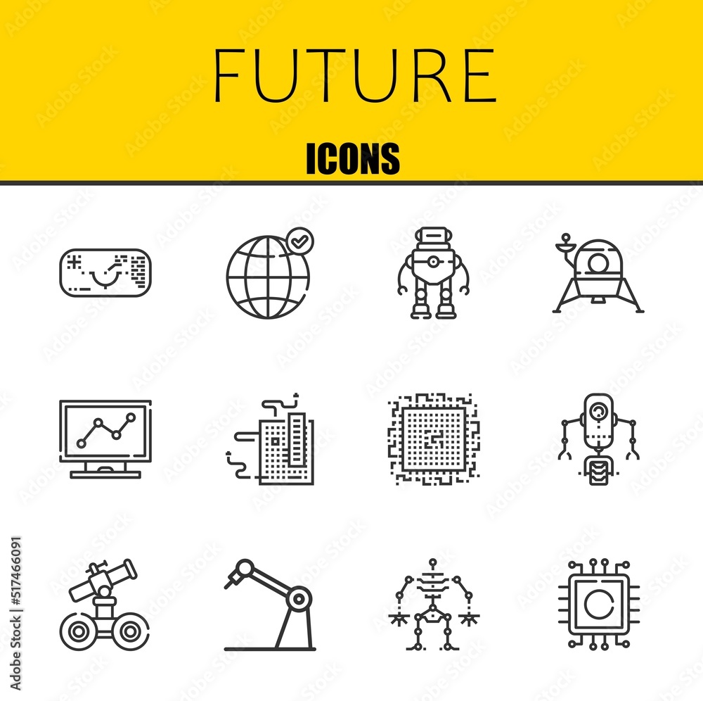 future vector line icons set. ar glasses, earth grid and robot Icons ...