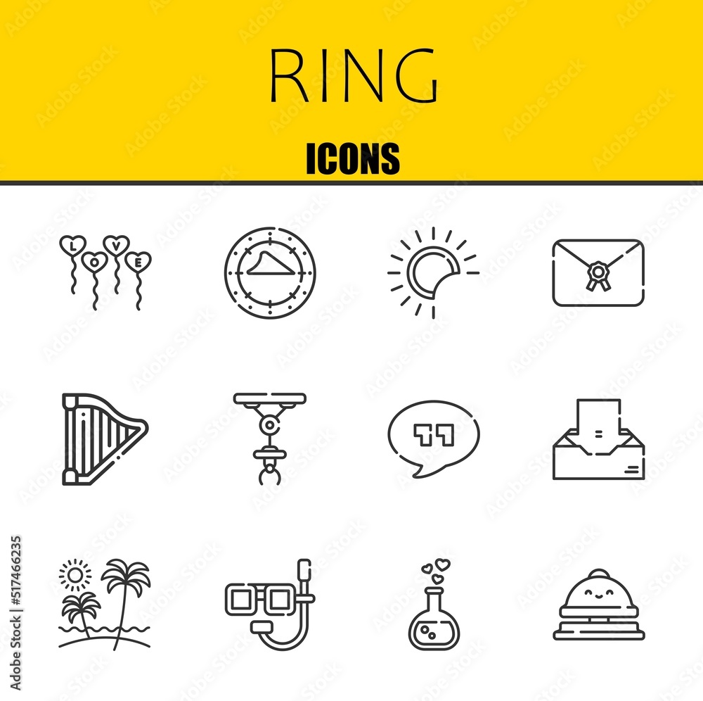 ring vector line icons set. balloons, compass and eclipse Icons. Thin ...