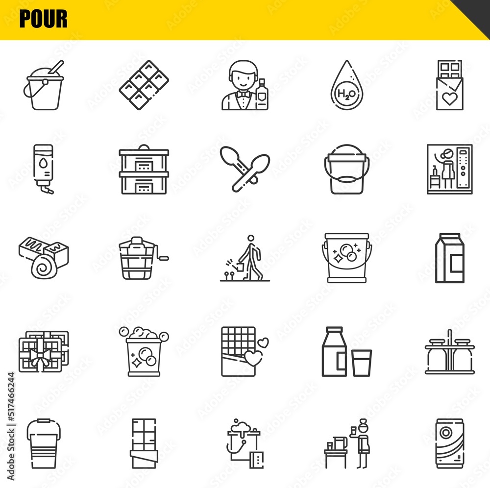 pour vector line icons set. bucket, bucket and chocolate Icons. Thin ...
