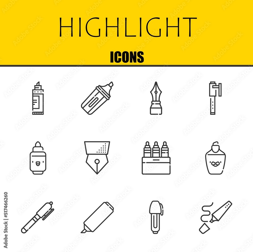 highlight vector line icons set. marker, marker and pen Icons. Thin ...
