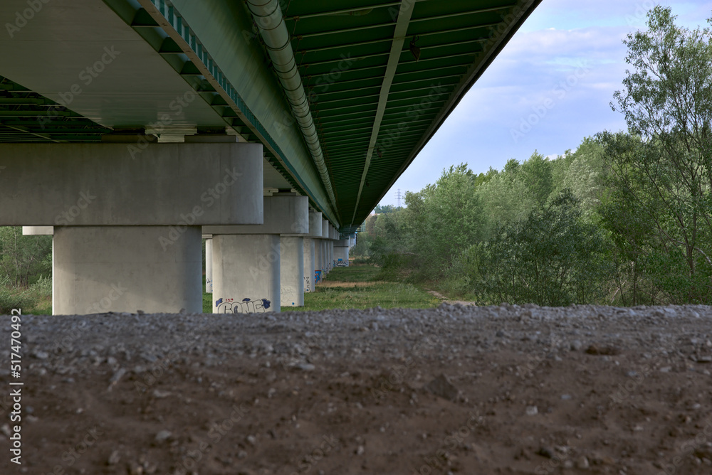 Stockfoto Concrete structural elements of the bridge. Steel structural ...