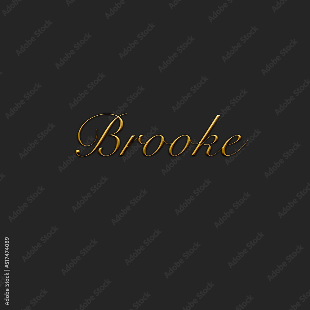Brooke - Female name . Gold 3D icon on dark background. Decorative font ...