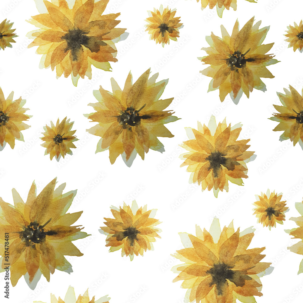 Sunflower clipart. Watercolor floral illustration. Yellow flowers ...