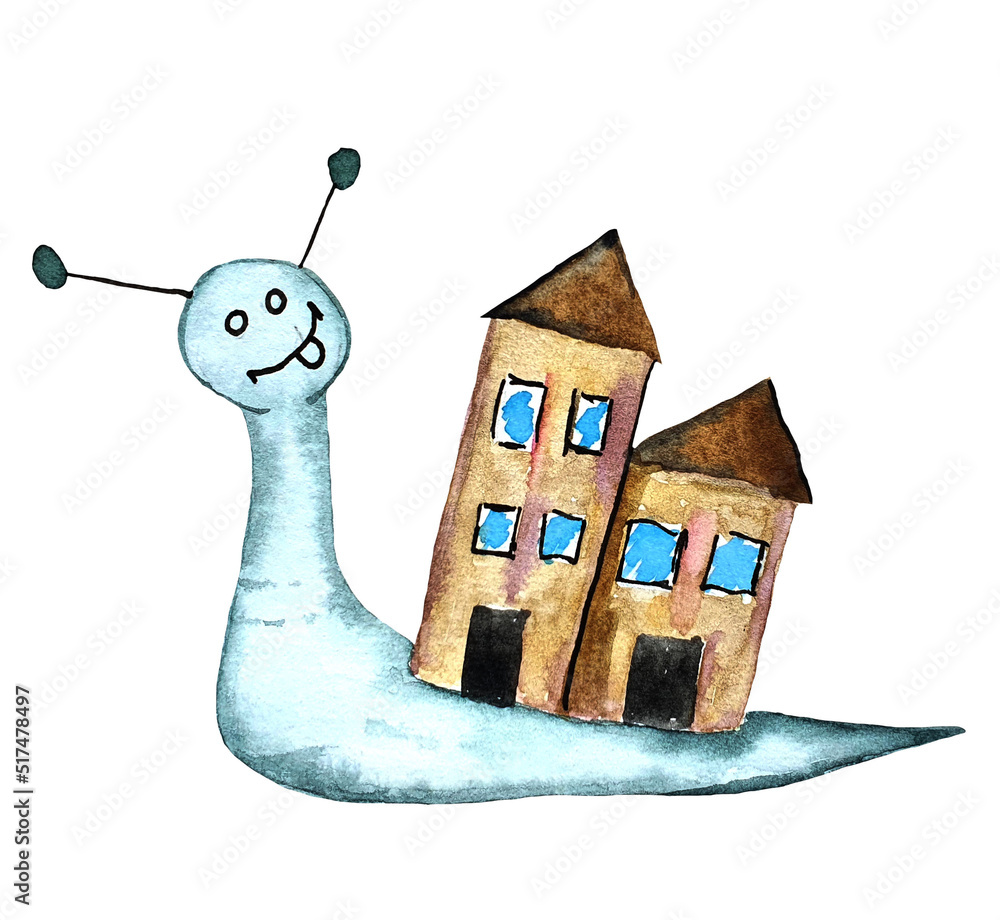 Cute snail characters with apple, moon, flowers, honey, heart, house ...