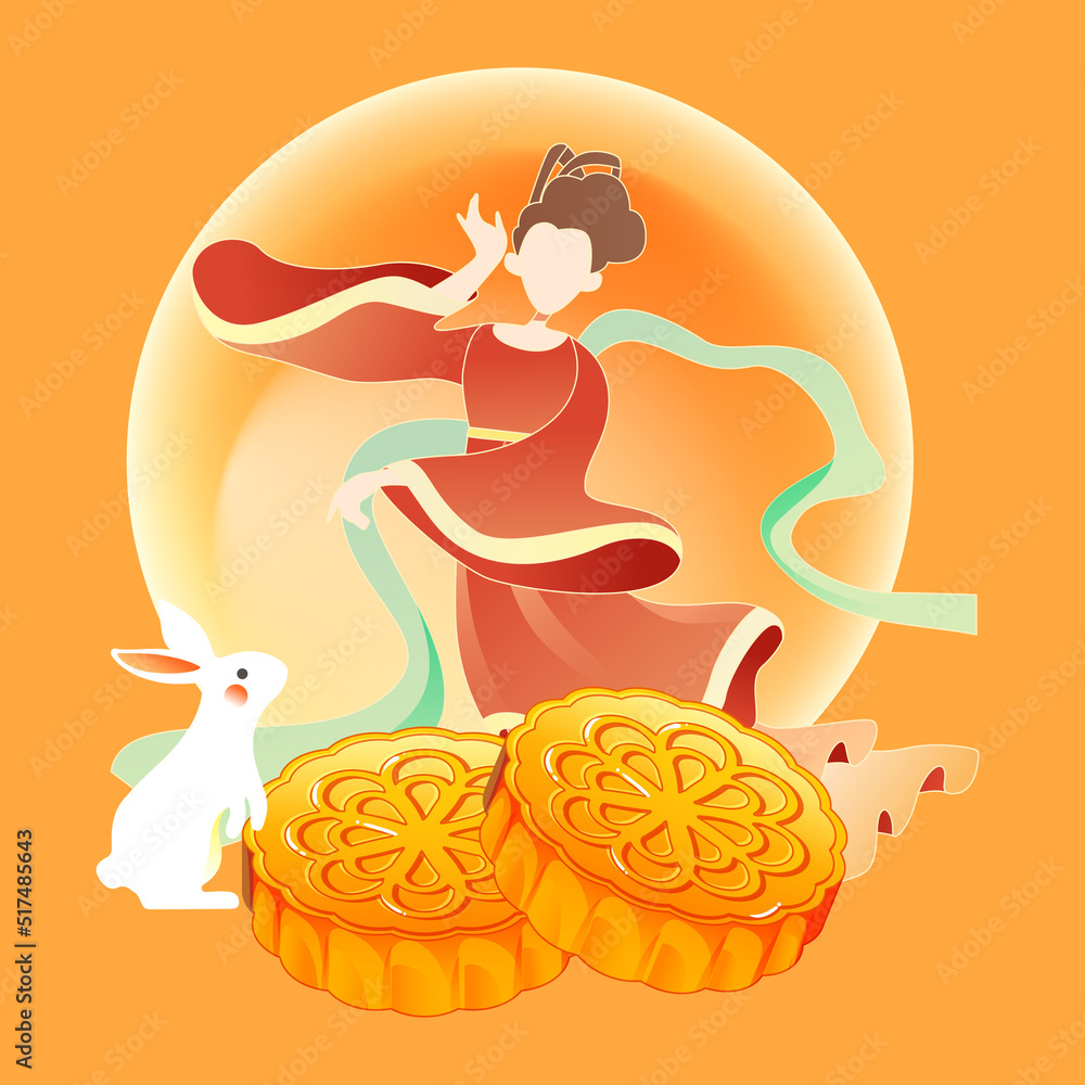 Mid-autumn festival, traditional Chinese mythology story Chang'e flying ...