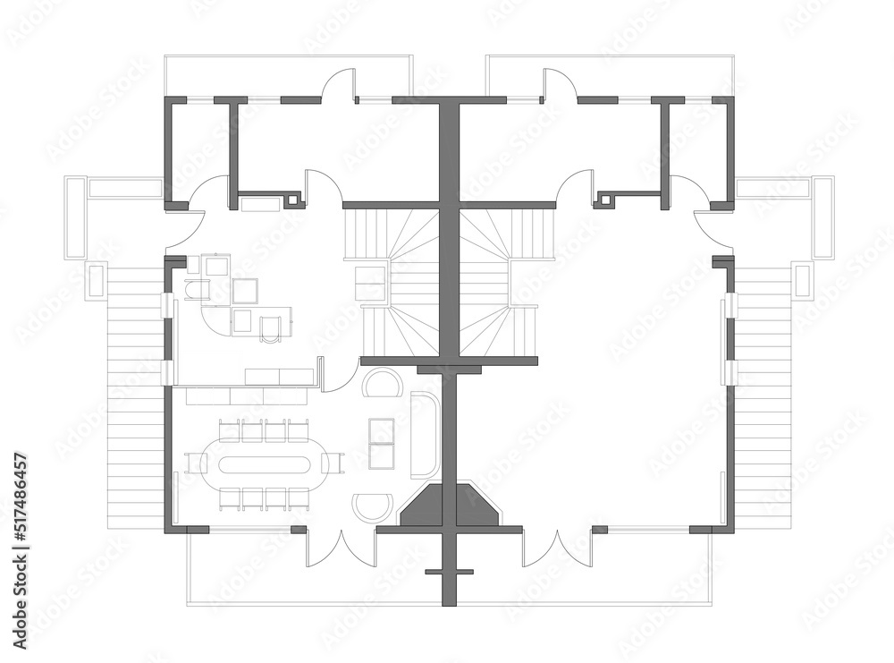 2d architectural drawing of an office plan. Furniture layout for ...
