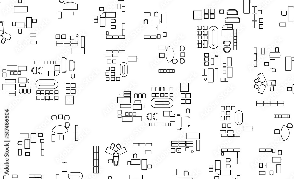Abstract 2d illustration of office furnitures. Technical plan drawing ...