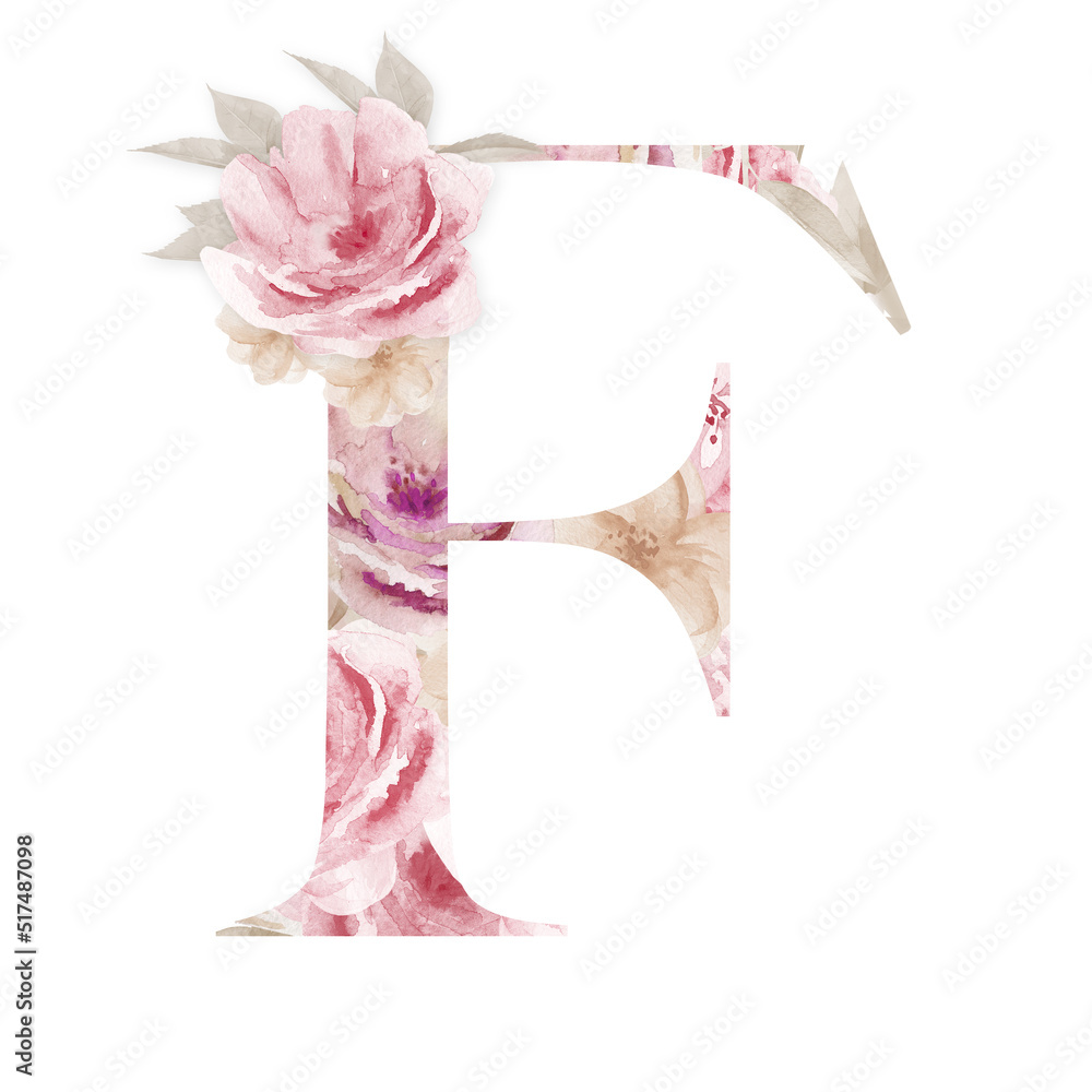 Floral Letter F Blooming Alphabet Design. Watercolour Font letter B ...