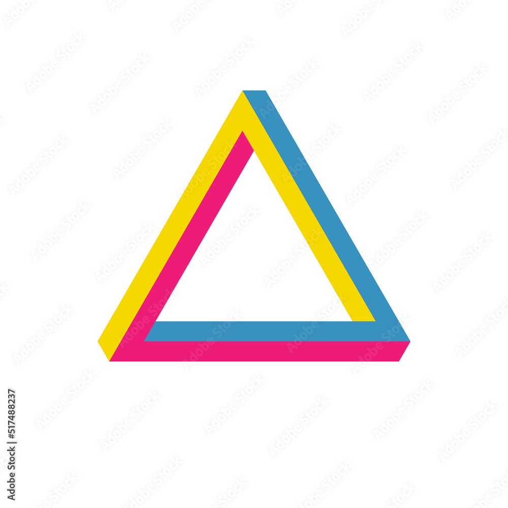 Penrose triangle icon in three colors. Geometric 3D object optical illusion. Vector illustration ...