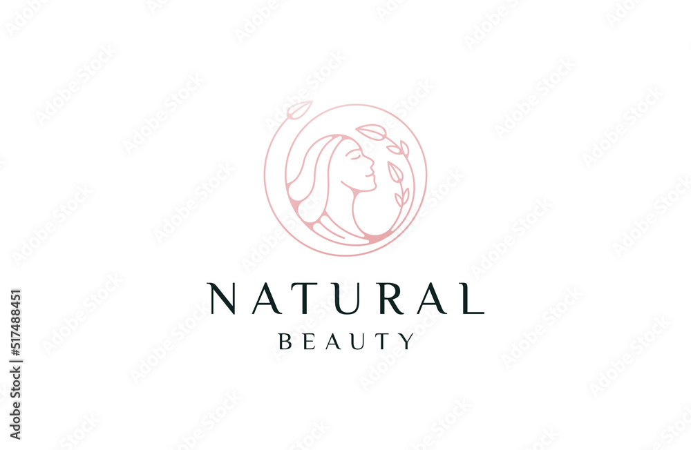 Natural beauty face women logo icon design template flat vector ...
