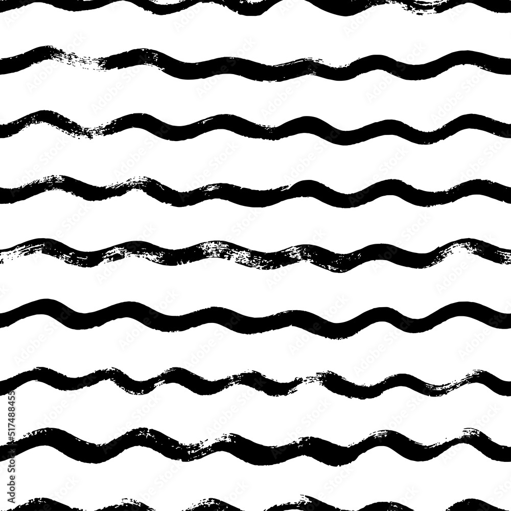 Horizontal wavy lines vector seamless pattern. Hand drawn sea water ...