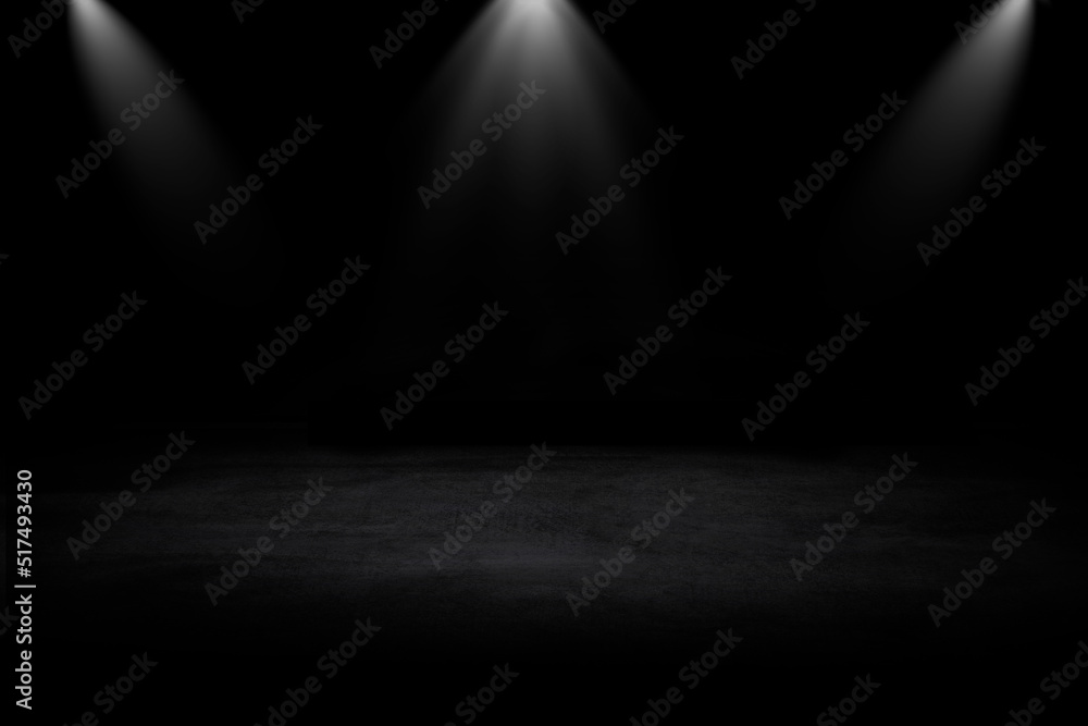 Dark black studio with spotlight gradient light in empty room ...