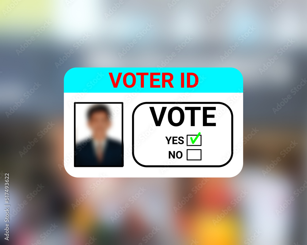 vote id with blue Pearson image isolated city blur background. Stock ...