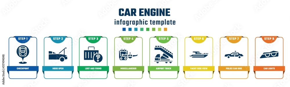 car engine concept infographic design template. included checkpoint ...