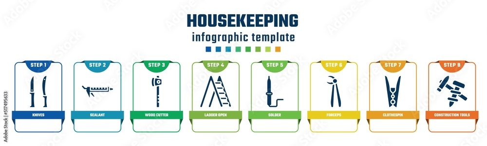 housekeeping concept infographic design template. included knives ...