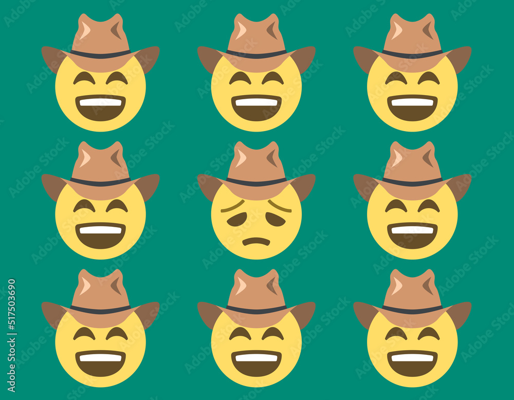 happy faces and one disappointed face with cowboy hat,emoji concept ...