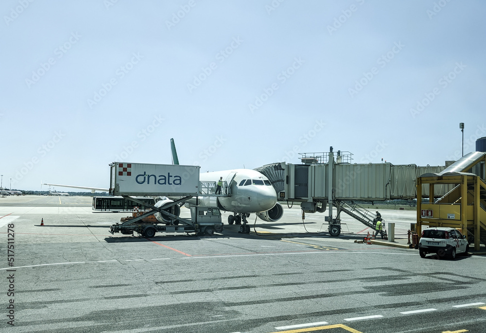 LINATE AIRPORT, ITALY - CIRCA JUNE 2022: airport operations in the ...
