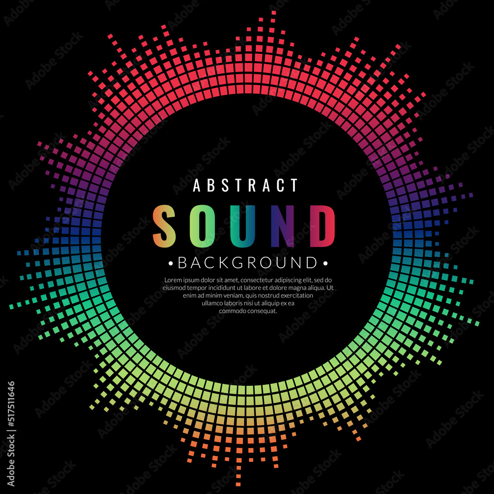 Music round frame. Circular sound wave frame with rainbow dot patterns ...