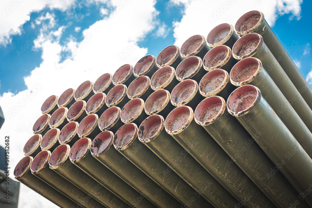 Soviet BM-21 GRAD self-propelled rocket launcher, front view Stock ...