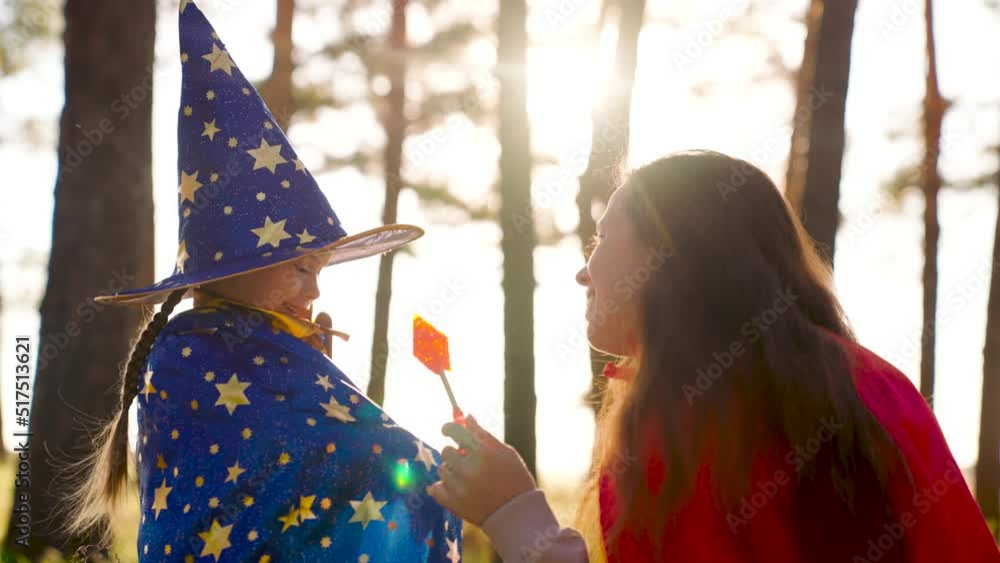 Childhood dreams, fantasies to become wizard. Child plays with his ...