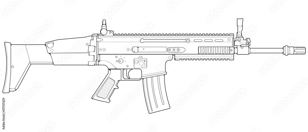 Firearms line art style, Shooting gun, Weapon illustration, Vector Line ...