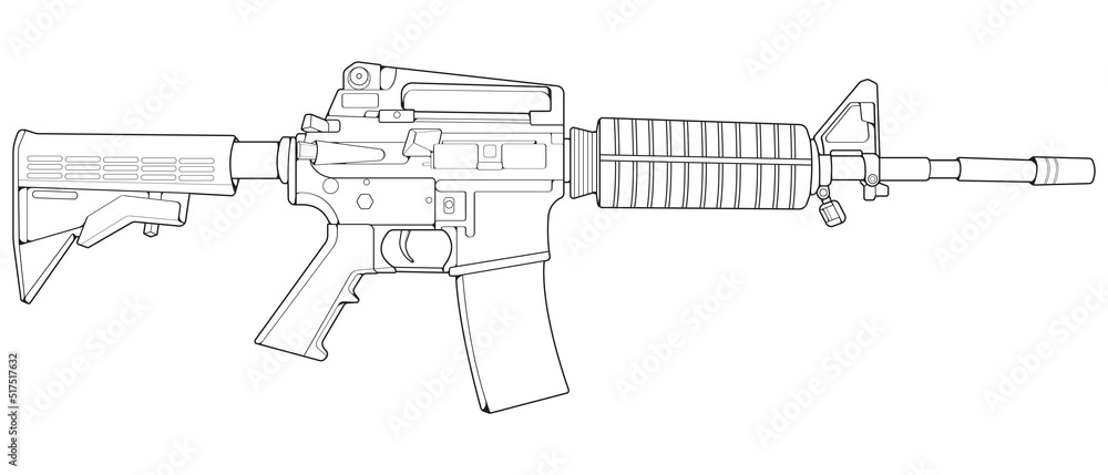 Firearms line art style, Shooting gun, Weapon illustration, Vector Line ...