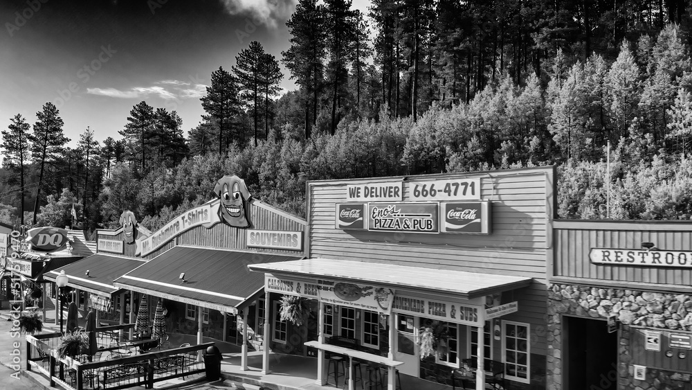 Keystone, South Dakota - July 10, 2019: Town main street filled with ...