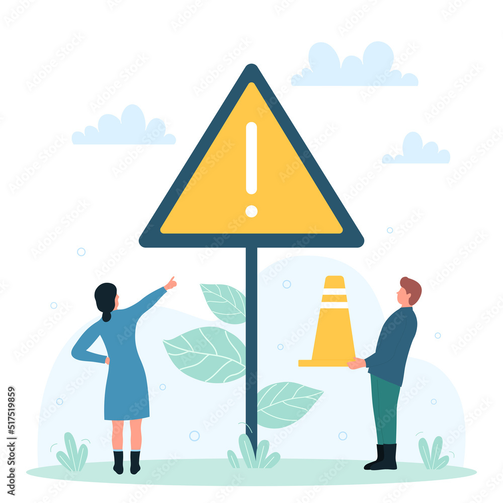 Traffic rules, warning sign to be careful on city street or highway ...