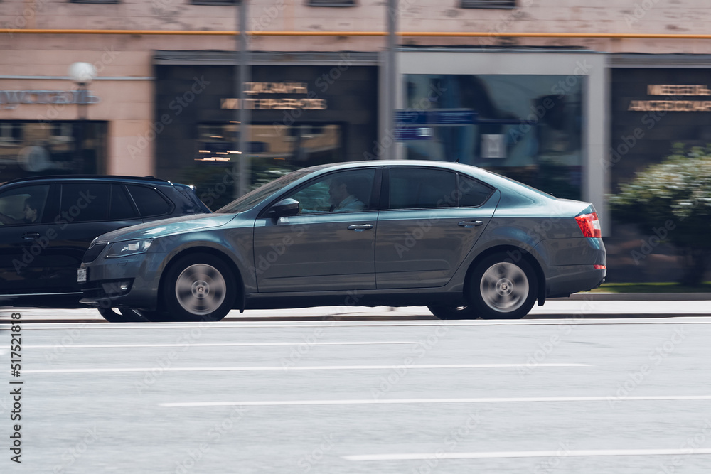 Skoda Octavia Mk3 car third generation is driving on high speed on city ...