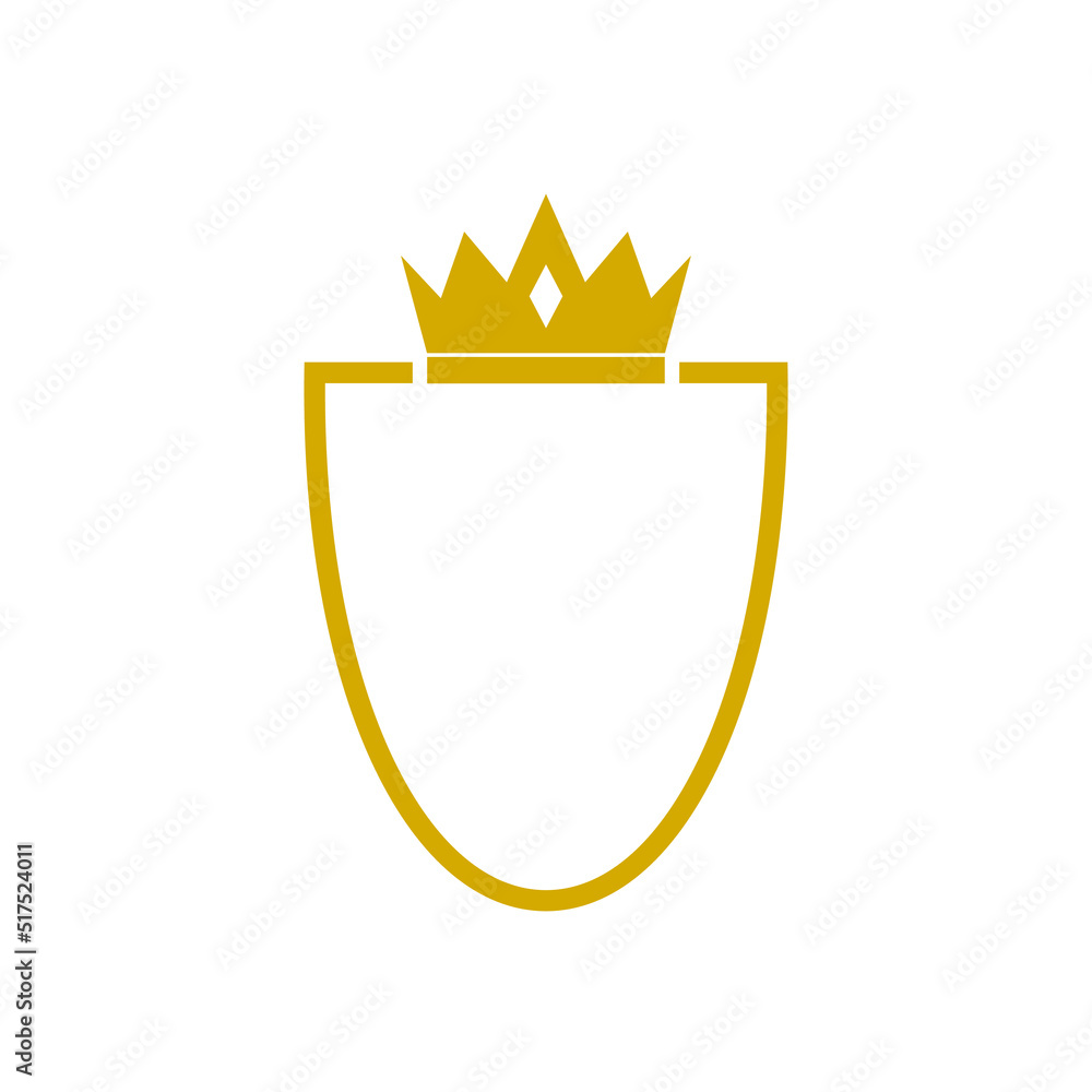 Gold shield and crown logo template isolated on white background Stock ...