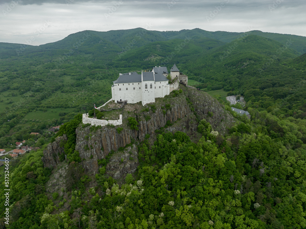 Aerial View Of A Medieval Castle On A Hilltop In Fuzer, Hungary Stock ...