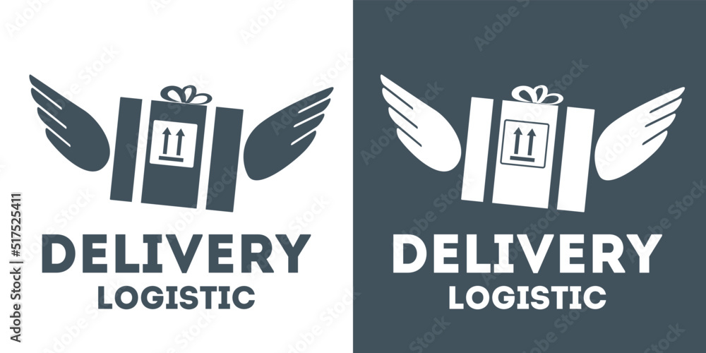 Delivery logistics logo. Parcels boxes with wings. Vector graphics ...
