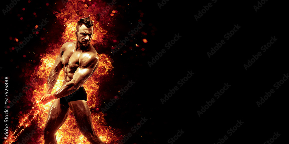 Body builder with fit torso belly chest and arms biceps triceps muscles ...