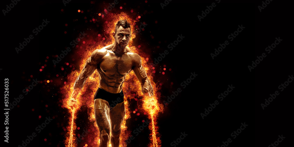 Body builder with fit torso belly chest and arms biceps triceps muscles ...