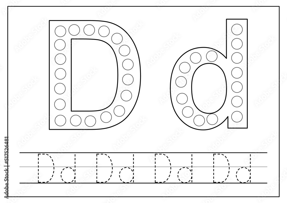 Learning English alphabet for kids. Letter D. Tracing letters. Stock ...